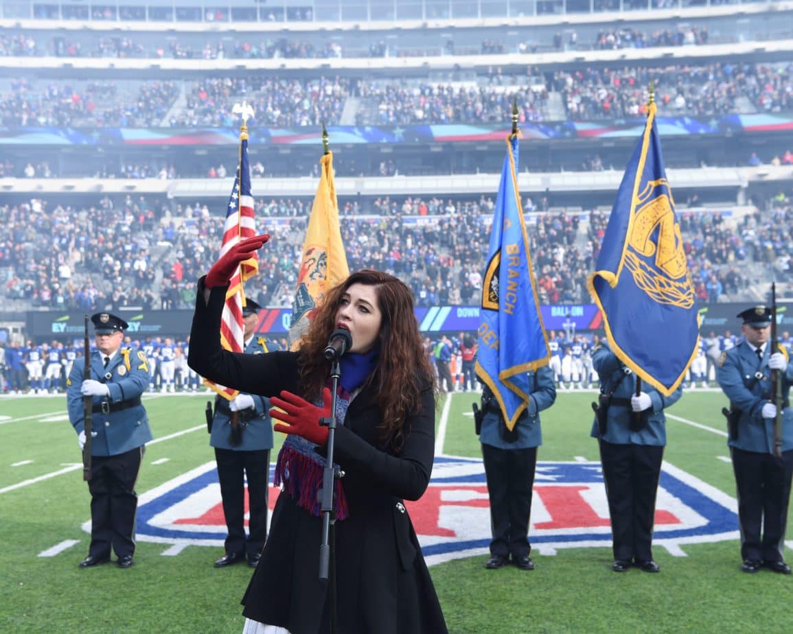 Mandy Harvey sings National Anthem for New York Giants - Ed Keane ...